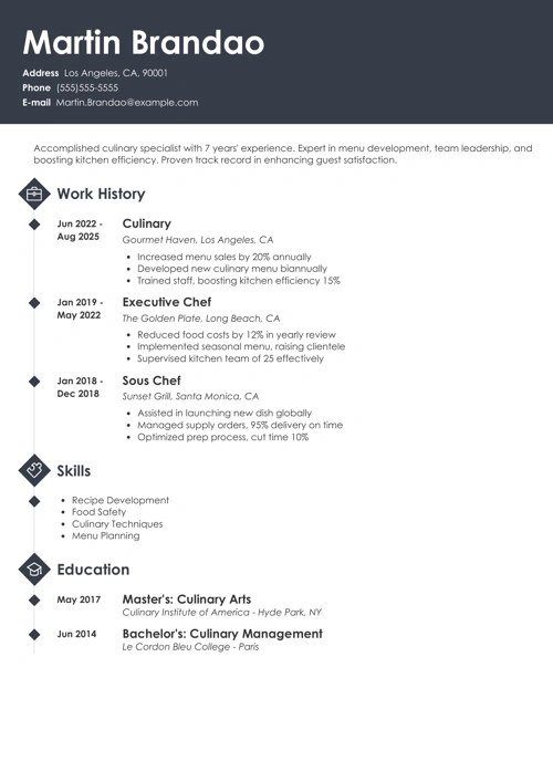 Culinary Resume Examples with Skills, Objectives & 20+ Tips